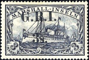 Stamp: SMS "Hohenzollern" - Surcharged (Marshall Islands, German ...