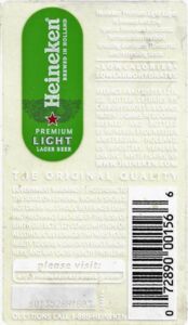 Drink Label: Heineken Light (Heineken Brouwerij, NetherlandsCol:NL-BEER ...
