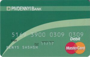Bank Card: MasterCard Debit (Bank Pivdenny, UkraineCol:UA-MC-0368.03
