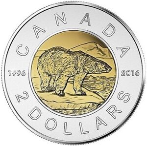 Coin: 2 Dollars (20 Years Polar Bear "Toonie", 1996-2016) (Canada ...