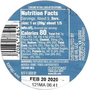 Food Label: Lidl Mini Blue-Brie (Lidl US, LLC, United States of ...