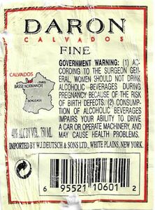 Drink Label: Daron Calvados Fine (Maison Ferrand, France) Col:FR-COGNA ...