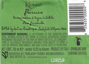 Drink Label: Riondo Prosecco Spago Nero (Cantine Riondo S.p.a ...
