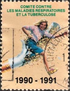 Stamp: Tuberculosis Charity. Teenager breaking out of a cigarette ...