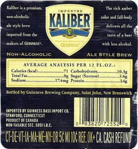 Drink Label: Kaliber (Guinness Brewing Co., CanadaCol:CA-BEER-000028