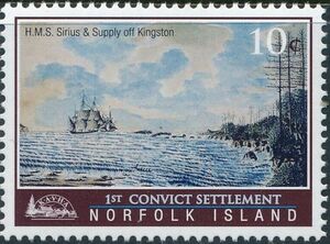 Stamp: H.M.S. "Sirius" and "Supply" off Kingston (Norfolk Island(200th ...