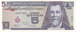 Banknote: 5 Quetzales (Guatemala(1989-1992 Issue) Wor:P-74d