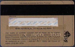 Bank Card: BBVA Banco Provincial (Banco Provincial, VenezuelaCol:VE-VI-0179