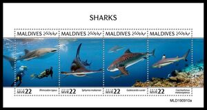 Stamp: Sharks (Maldives(Sharks (2020)) Mi:MV 8844-8847KB,Yt:MV 7257-7260