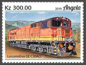 Stamp: Angolan Lokomotive GE C30ACI (Angola(Locomotives (2019)) Mi:AO ...