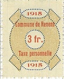 Stamp: Renens (Switzerland: Revenue Stamps) (Revenue - Renens) Col:CH ...