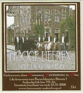 Drink Label: Bronckhorster Hooge Heeren Speciaal Blond (Brouwerij ...