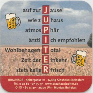 Beer Coaster: Jupiter (Brauhaus Jupiter, Germany, Federal RepublicCol ...