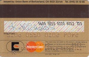 은행 카드: Eurocard (Union Bank Of Switzerland, 스위스Col:CH-MC-0052