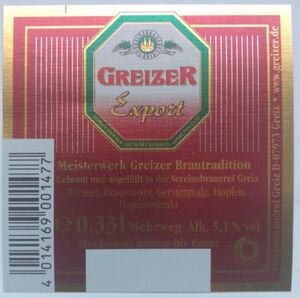 Drink Label: Greizer Export (Vereinsbrauerei Greiz GmbH, Germany ...