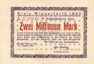 Banknote: 2 Millionen Mark (Rheinland(Wipperfürth) Kel:5658a.3