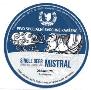 Drink Label: Mistral single beer (Kounický pivovar Kounice, Czech ...