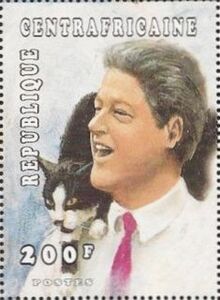 Stamp: US Pres. Bill Clinton and His Cat, “Socks” (Central African ...