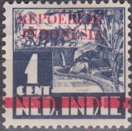 Stamp: Oxes - red overprint (246) (Indonesia, Java & Madura(Revolution ...