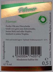 饮料标签: Fiedler Pilsner (Privatbrauerei Fiedler, 德国Col:DE-BEER-004192 🏷️