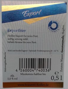 Drink Label: Fiedler Export (Privatbrauerei Fiedler, Germany, Federal ...