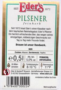 Drink Label: Eder's Pilsner (Eder & Heylands Brauerei, Germany, Federal ...