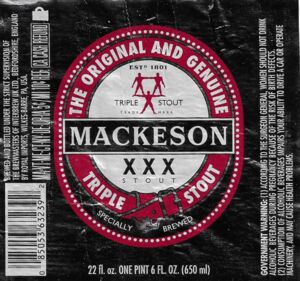 Drink Label: Mackeson XXX Stout (Royal Imports LLC., United States of ...
