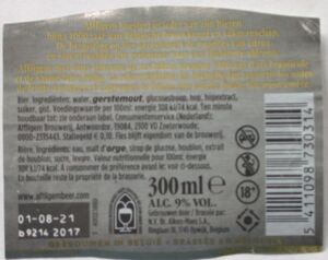 Drink Label: Affligem Tripel/Triple (Brouwerij Affligem / De Smedt ...