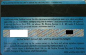 Bank Card: Raiffeisen Bank (Raiffeisen Bank, RomaniaCol:RO-VE-0014.05