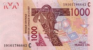 Banknote: 1,000 Francs CFA (West African States(C for Burkina Faso ...