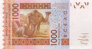 Banknote: 1,000 Francs CFA (West African States(C for Burkina Faso ...