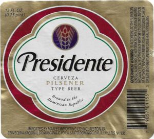 Drink Label: Presidente Pilsener (Cervecería Nacionál Dominicana (AB ...