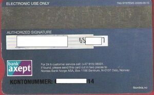 Bank Card: Nordea (Nordea Bank, Norway) Col:NO-VE-0004.02