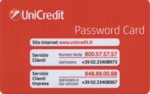 Bank Card: Password Card (UniCredit Banca, ItalyCol:IT-GM-0065