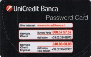 Bank Card: Password Card (UniCredit Banca, ItalyCol:IT-GM-0066