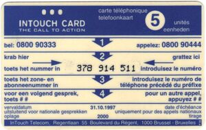 Phonecard: B - Phone Card (InTouch - GTS, Belgium(InTouch Telecom) Col ...
