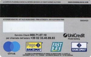 Cartões de bancos: UniCredit - Debit (UniCredit Banca, ItáliaCol:IT-MS-0098