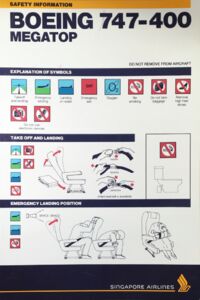 Safety Card: Boeing 747-400 MEGATOP (Singapore Airlines, SingaporeCol ...