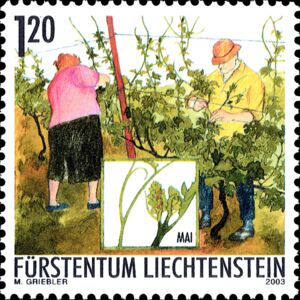 Stamp: Looping vines (May) (Liechtenstein(Viticulture in Summer) Mi:LI ...