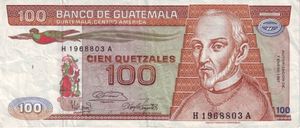 Billete de Banco: 100 Quetzales (Guatemala(1983-1989 "Printer G&D ...