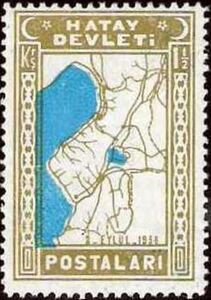 Stamp: Map of Hatay (HatayMi:TR-HT 16,Sn:TR-HT 14,Yt:TR-AL 26,Sg:TR-HT 50