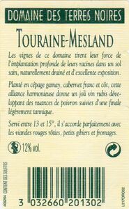 Etiqueta de bebida: Touraine Mesland AOC - Domaine des Terres Noires ...