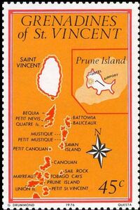 Stamp: Prune Island (Grenadines of St. Vincent(Maps (2nd series)) Mi:VC ...