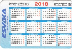 Pocket Calendar: Esvika (Estonia(Advertising) Col:EST-2018-Adv-003