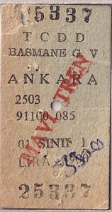 Transport Ticket: Ticket, Basmane G. V - Ankara (TCDD - Türkiye ...