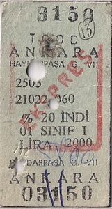 Transport Ticket: Return Ticket, Ankara - Haydarpaşa - Ankara (TCDD ...