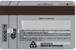 Bank Card: Banco de Venezuela (Banco De Venezuela, VenezuelaCol:VE-VI-0185