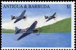 Stamp: Mitsubishi A6M Zero-Sen Fighters Returning to Carrier (Antigua ...