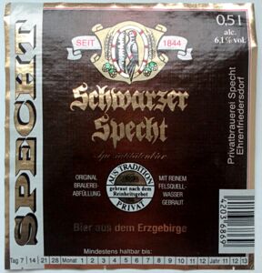Drink Label: Specht Schwarzer (Privatbrauerei Specht, Germany, Federal ...