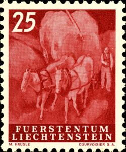 Stamp: Load of hay (Liechtenstein(Agriculture (1951)) Mi:LI 293,Sn:LI ...